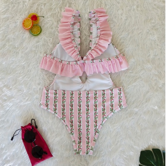 Unbranded | Swim | Floral Ruffle Pink One Piece Swimsuit | Poshmark